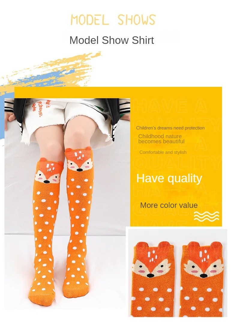 1pair Children Socks Long Socks Girls Cartoon Knee Socks Free Size Foe ...