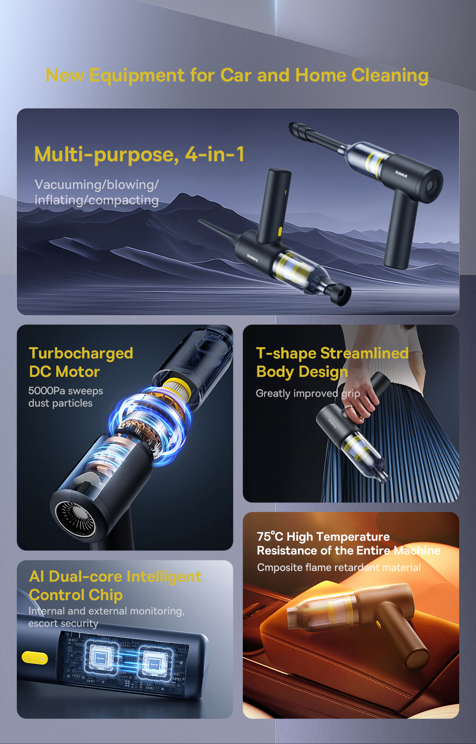 Baseus AT Car Vacuum Cleaner 5000pa Wireless Air Dust Blower Gun ...