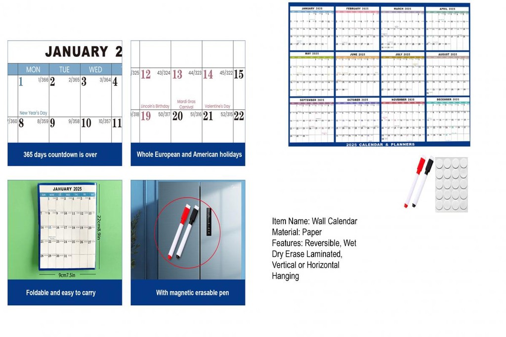 MORE Yearly Wall Calendar 2025 2025 Wall Calendar Block 2025 Reversible ...