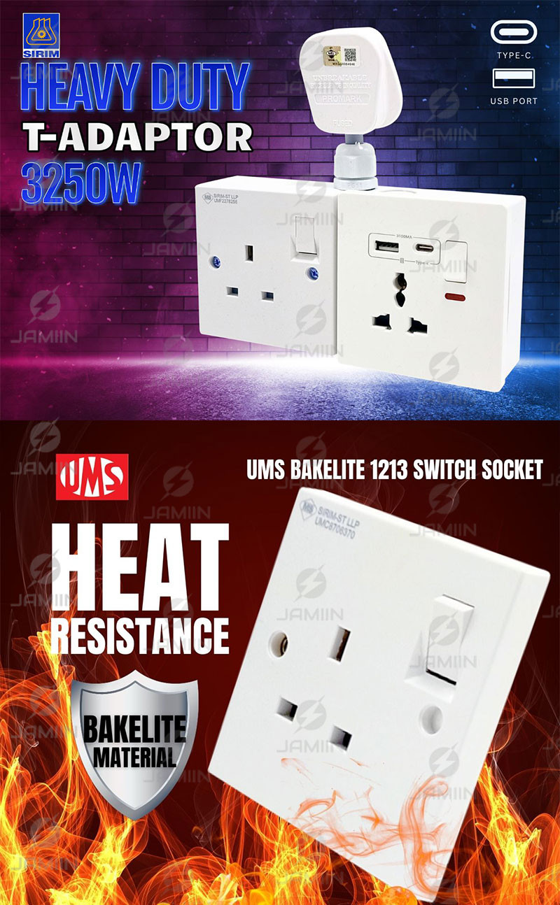 HEAVY DUTY Bakelite Socket T Adaport Extension Plug With USB Type C ...