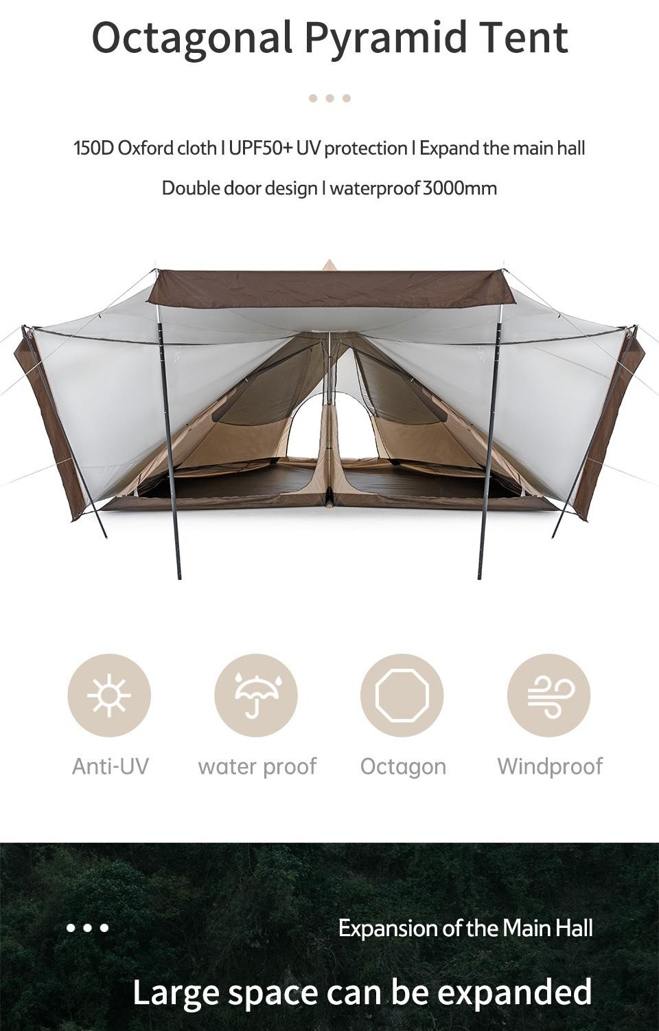 Naturehike Outdoor Camping Large Pyramid Tent UPF 50+ Tent Waterproof ...
