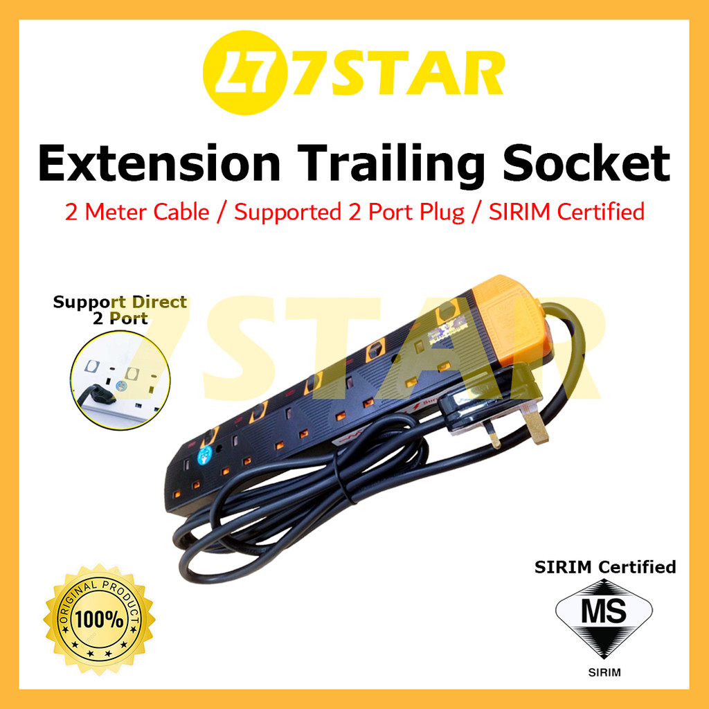 7star Sirim Approved 5 Way Extension Trailing Socket 2 Meter Surge Protector Copper Extension