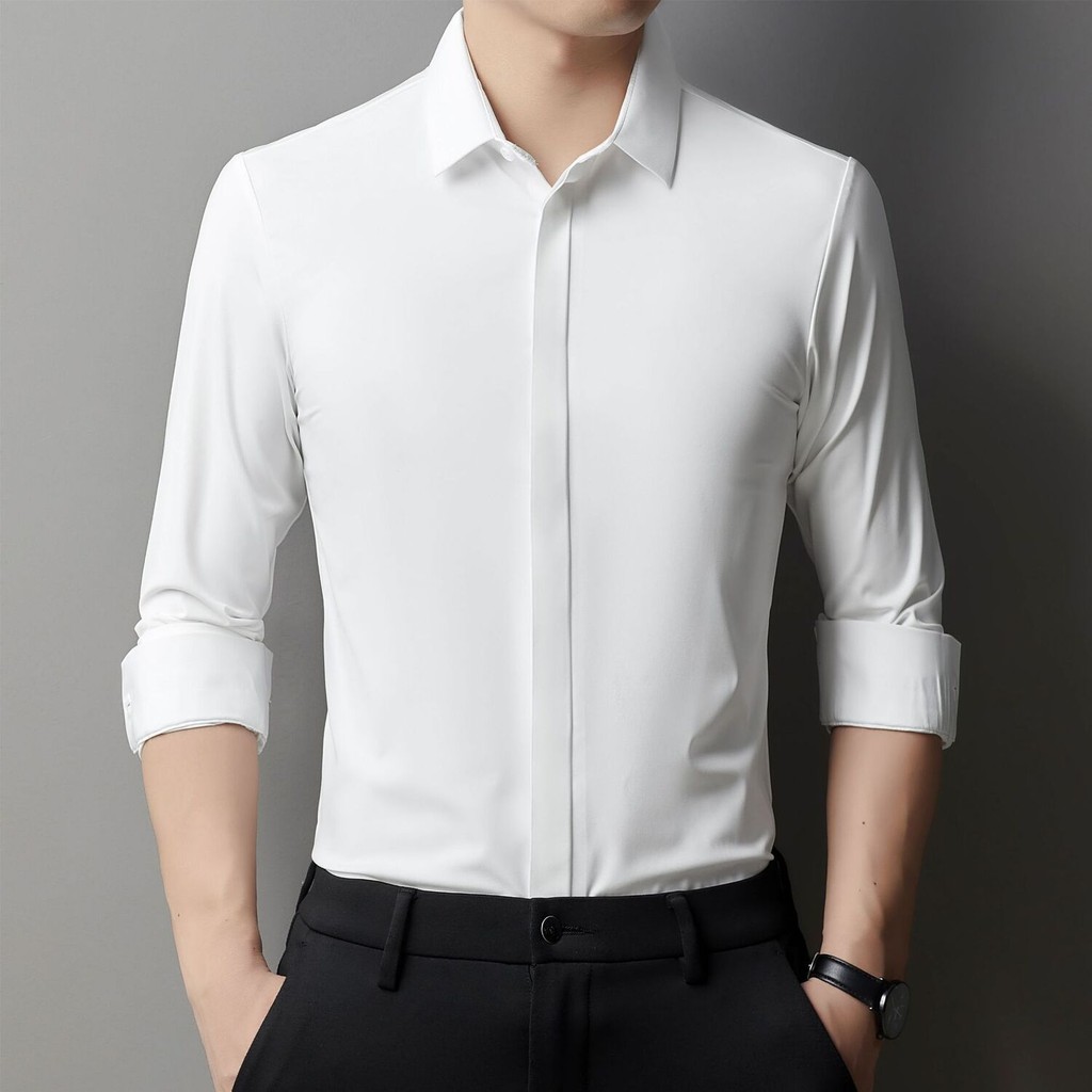 Spring and Autumn High end Hidden Button Men's Light Luxury Long ...