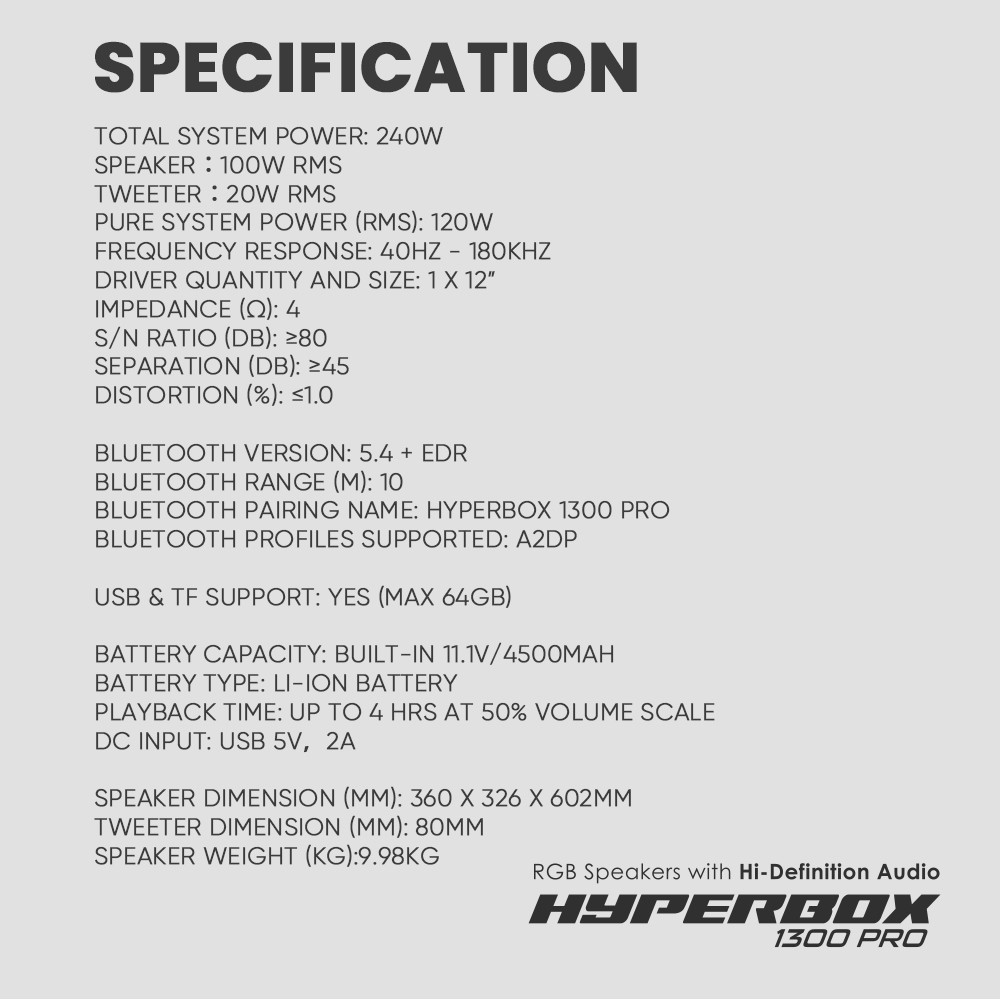 SonicGear HyperBox 1300 Pro Bluetooth 5.4 USB Playback Event Trolley ...