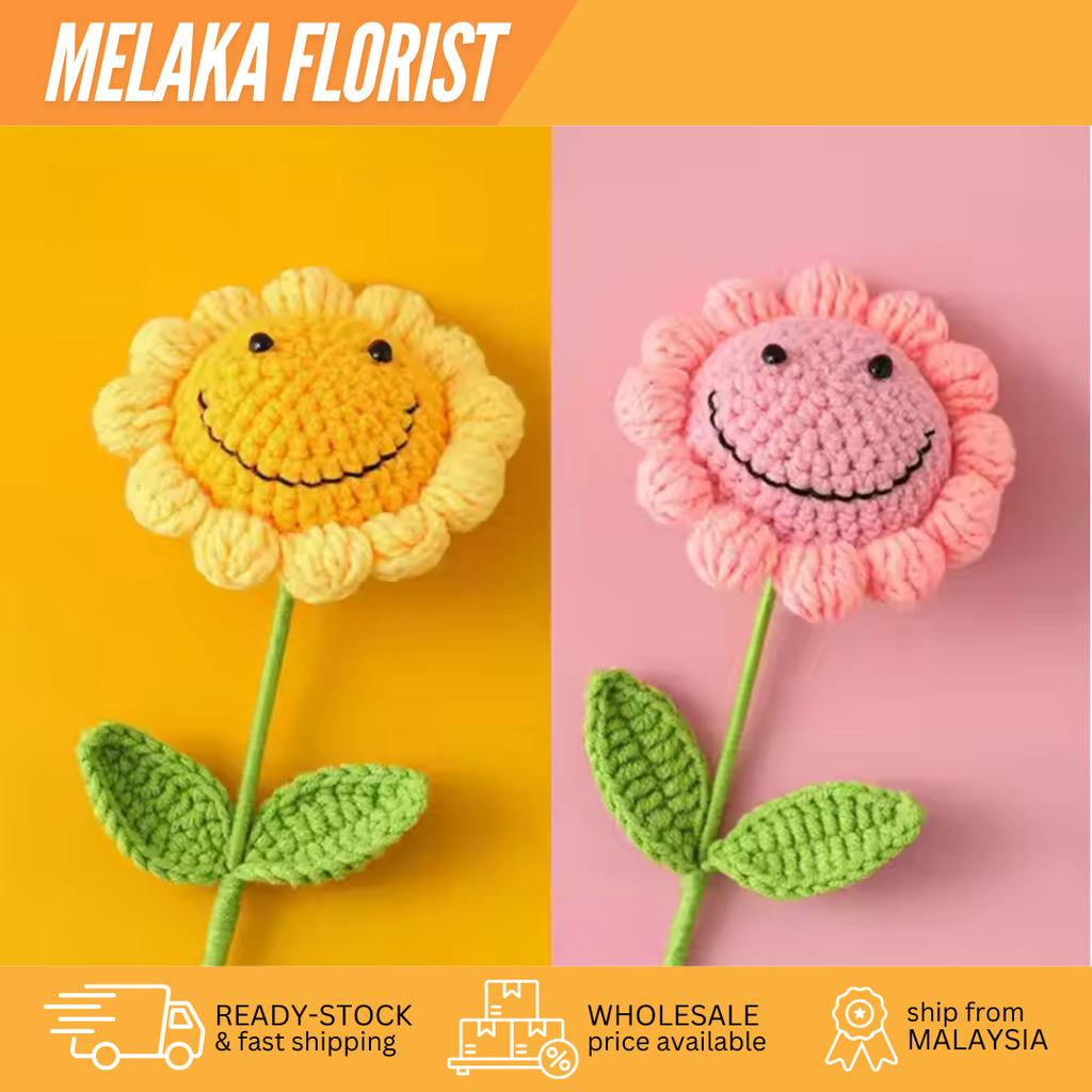 (1PC) CROCHET SULAM SMILING Flower Bunga Sulam Wool Hand Knitted ...