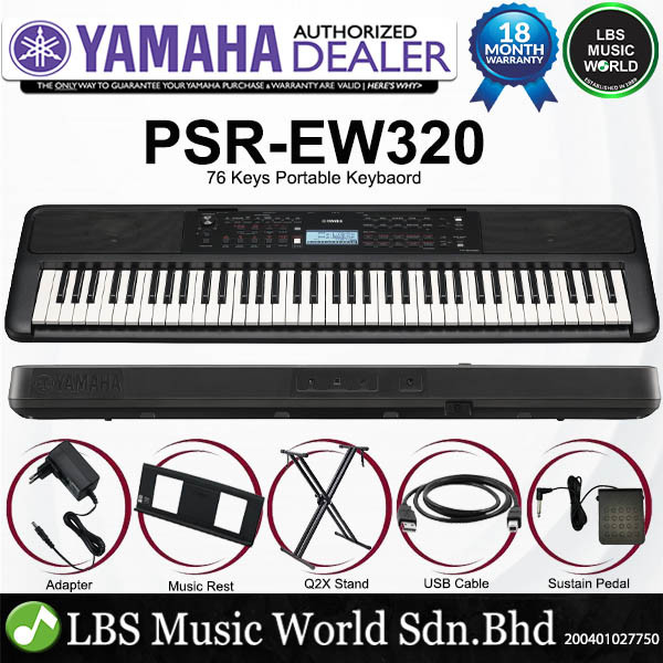 Yamaha PSR-EW320 76 Key Portable Keyboard Intermediate Package ...