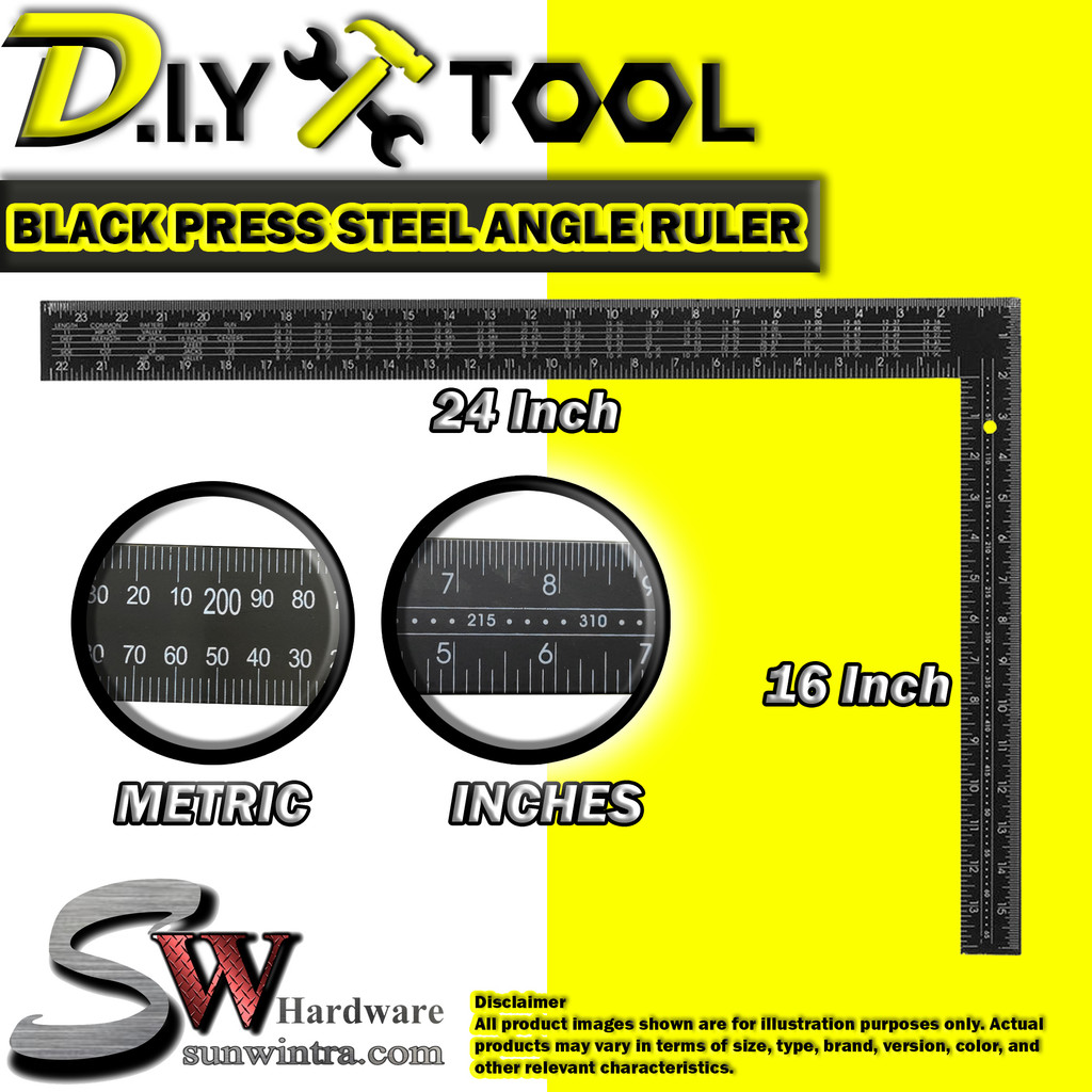 SW Hardware 16" x 24" Black Press Steel Angle Ruler #ATS24 L Shape ...