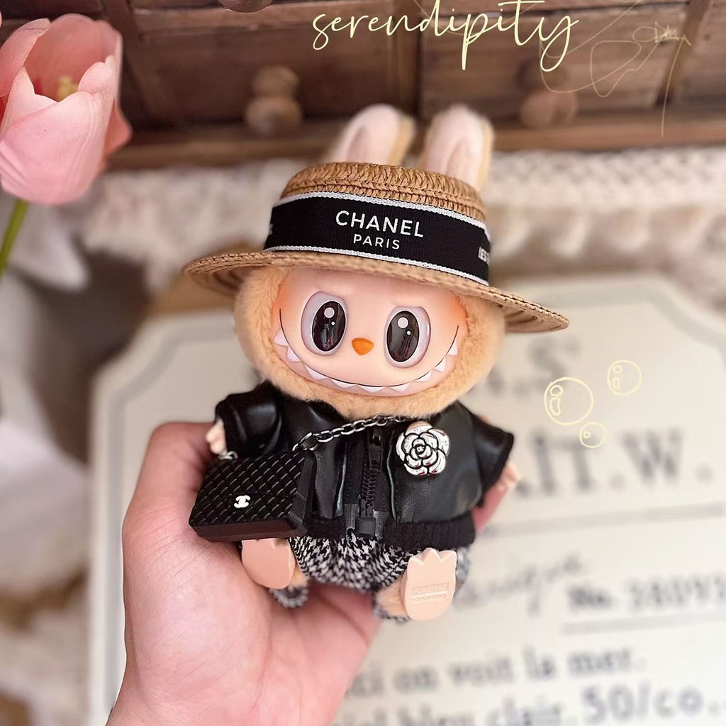 17cm Labubu Macaron V1& V2 Luxury Leather jacket&hat Set (only Clothes ...