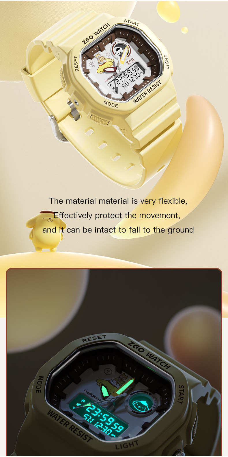 ZGO x Sanrio PomPomPurin Watch For Kids Girls boys Waterproof Luminous ...