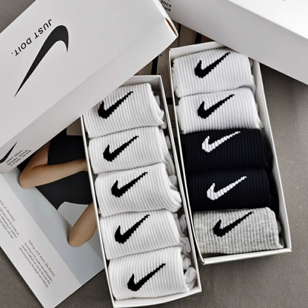 5 pair Boxed Socks men's and women's socks pure cotton mid tube sports ...