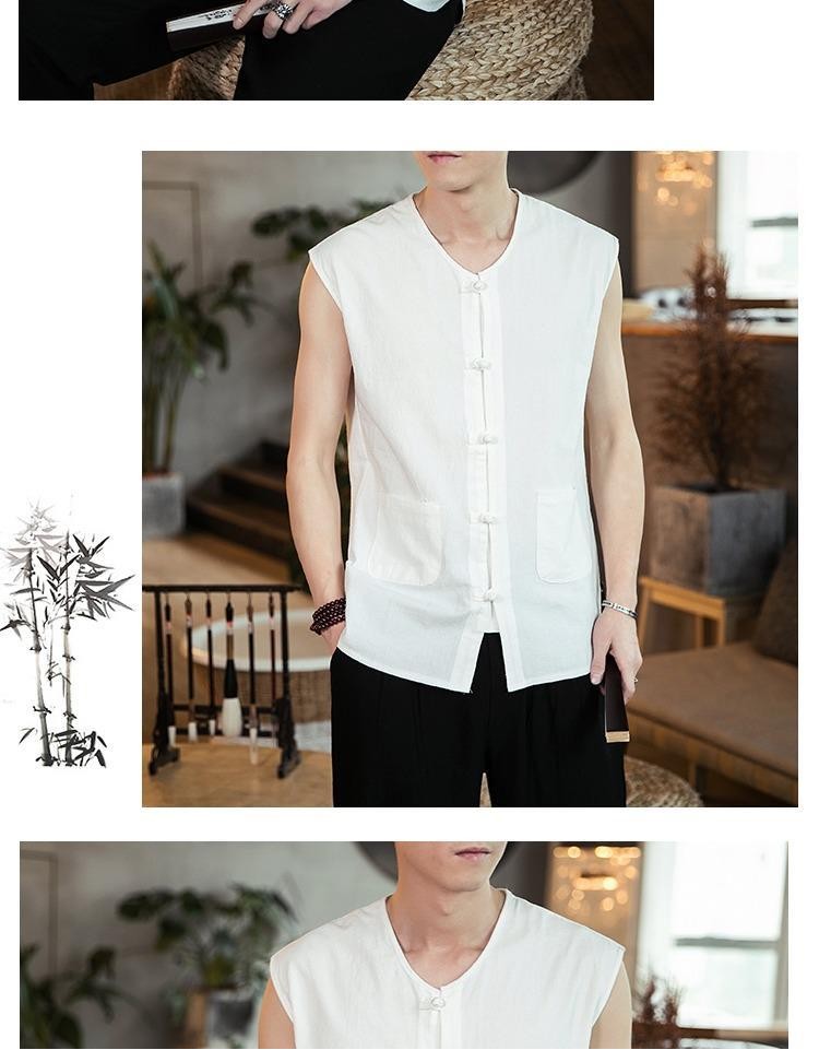 【Ready Stock】夏季复古中国风盘扣棉麻背心男唐装汉服汗衫青年无袖衬衫休闲坎肩underwaist vest | Shopee ...