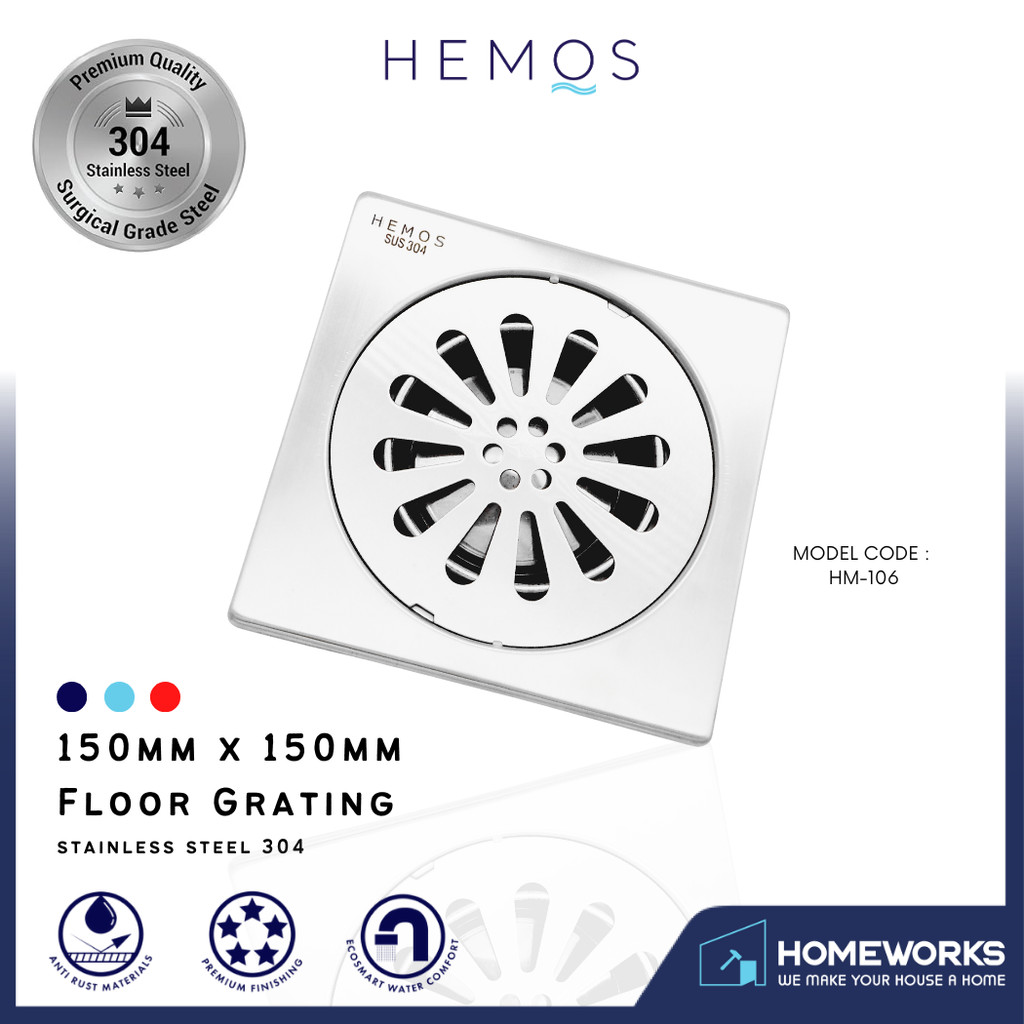 HEMOS 150x150MM 6" SUS 304 FLOOR TRAP GRATING WATER DRAIN PENUTUP ...