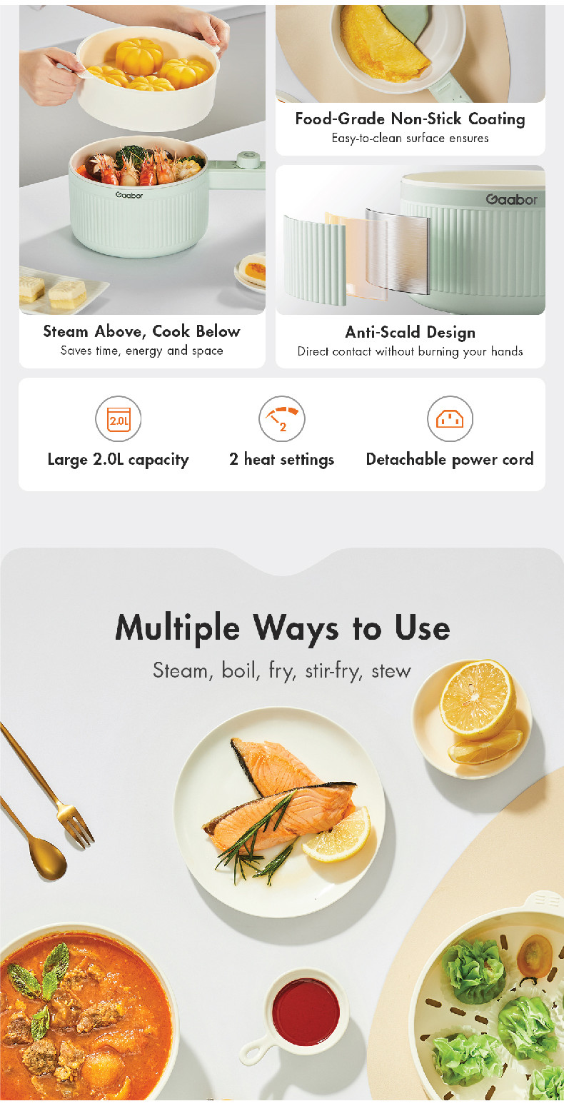 Gaabor 2L Multifunctional Cooker Electric Skillet Hot Pot Non-Stick Wok ...