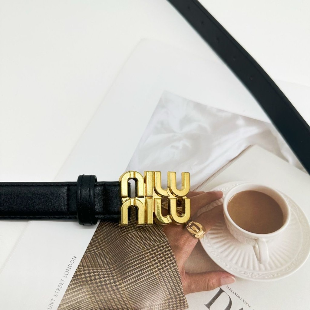 MIU MIU Korean Retro Gold Ladies Letter Thin Belt Ins Style Decorative Dress Jeans Black Belt ...