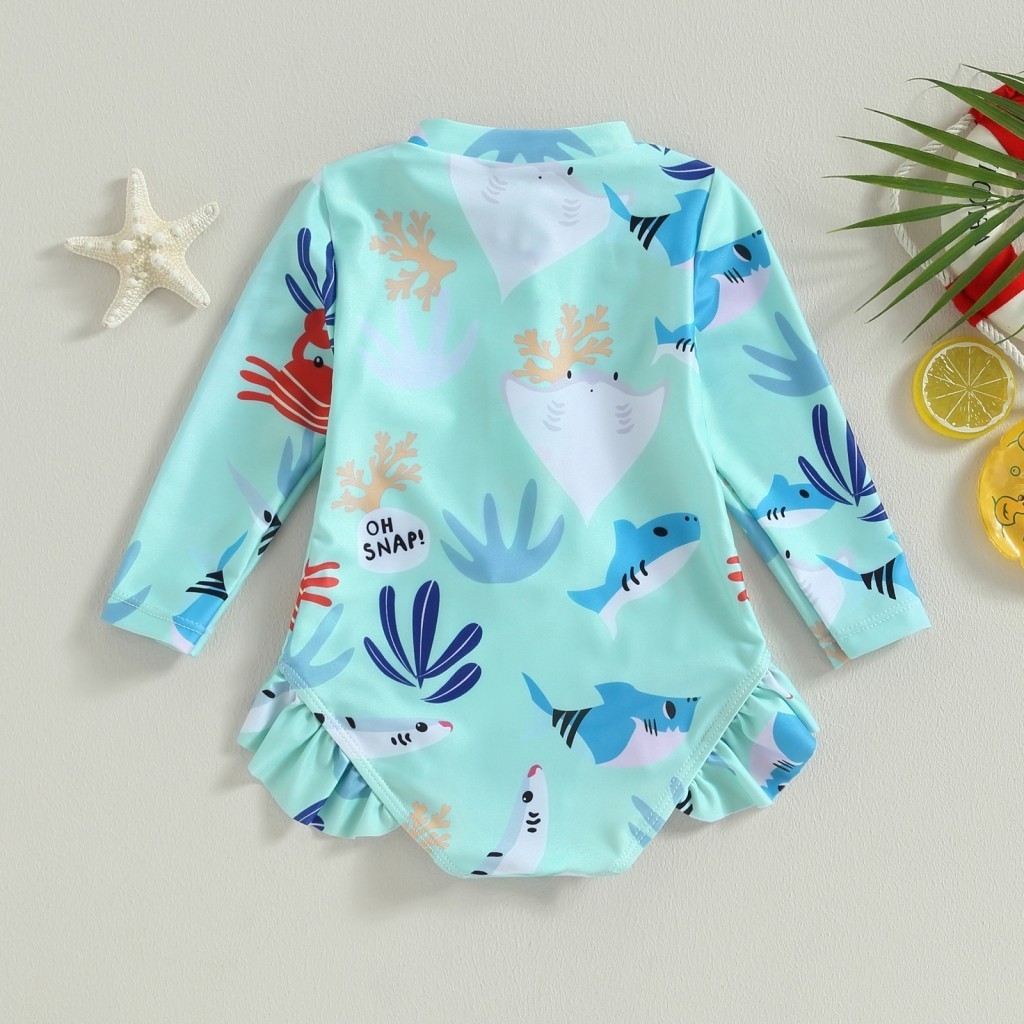 PFT-Kids Girls Bikini Long Sleeve Swimsuit Stand Collar Sea Animal ...