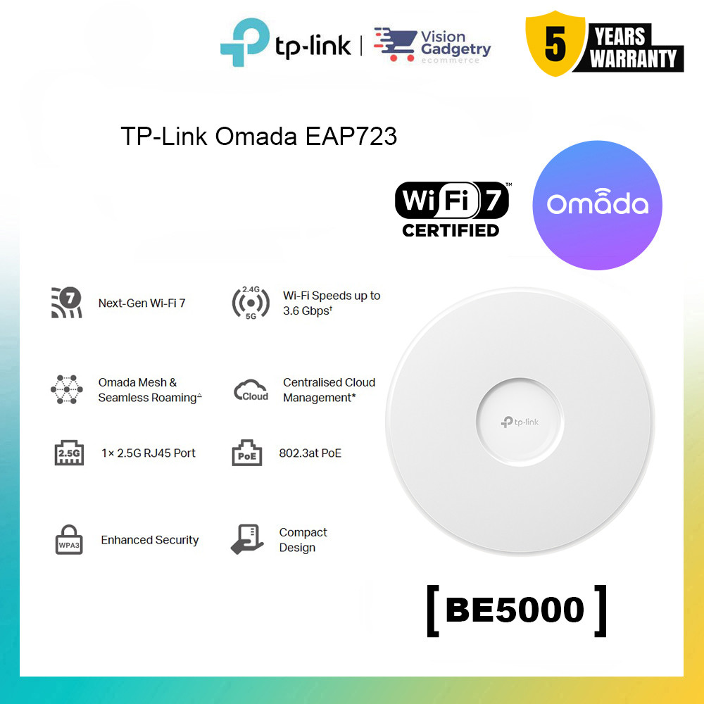 TP-Link Omada EAP723 BE5000 Ceiling Mount Dual-Band WiFi 7 Access Point ...