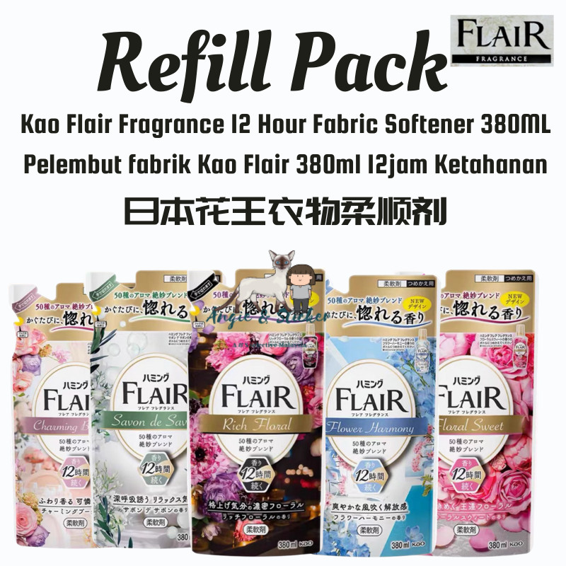 【StockM】Kao Flair Fragrance Refill Pack 380ml 12 Hour Fabric Softener Pelembut Fabrik Kao Flair ...