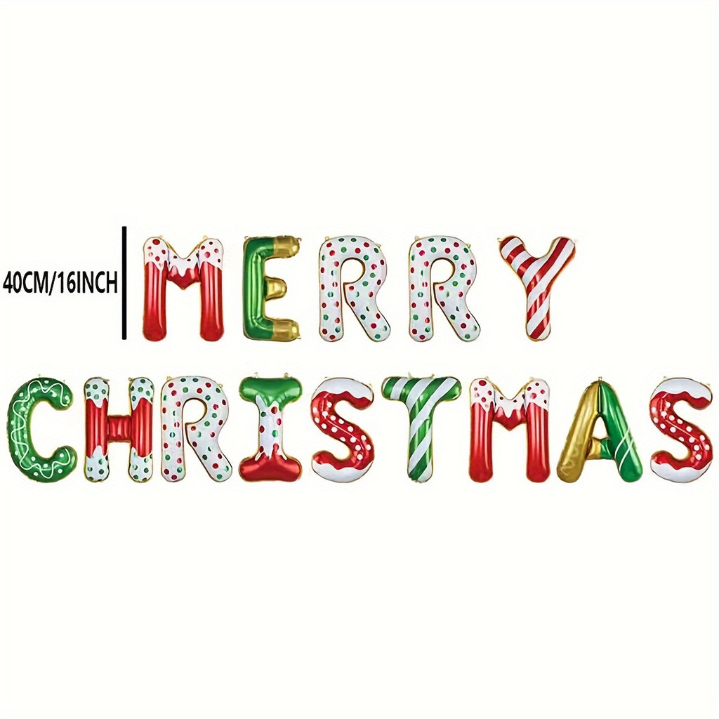 A set of 14 Merry Christmas balloons and banners, holiday aluminum foil ...