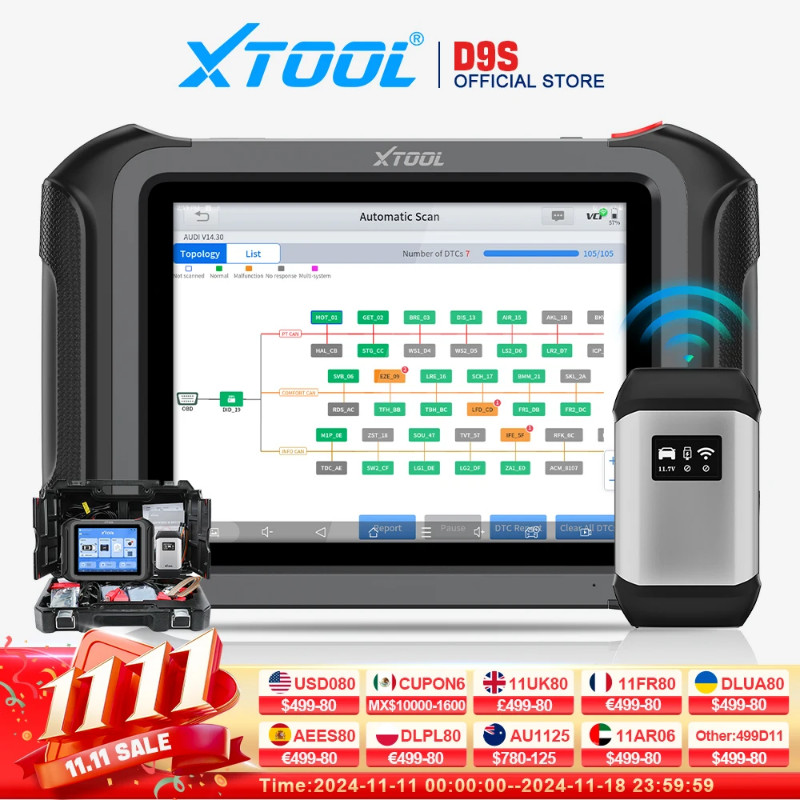 XTOOL D9 D9S Full System Car Diagnostic Tool Bi-Directional Control ECU Coding 42+ Resets Key ...