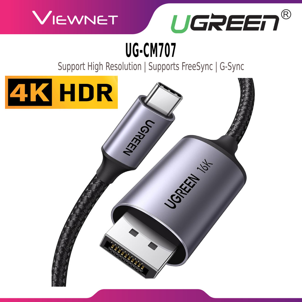 UGREEN UG-CM707 CABLE USB-C TYPE C TO DP 2.1 DISPLAY PORT MALE FOR GAMING | SUPPORT 16K@30HZ ...
