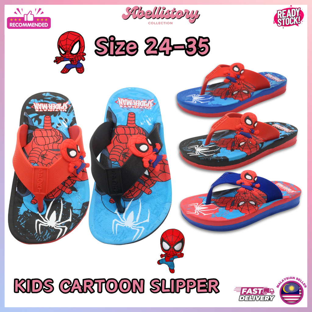 (Abellistory) Spiderman Kid's Slipper Boy's Cartoon Selipar Budak ...