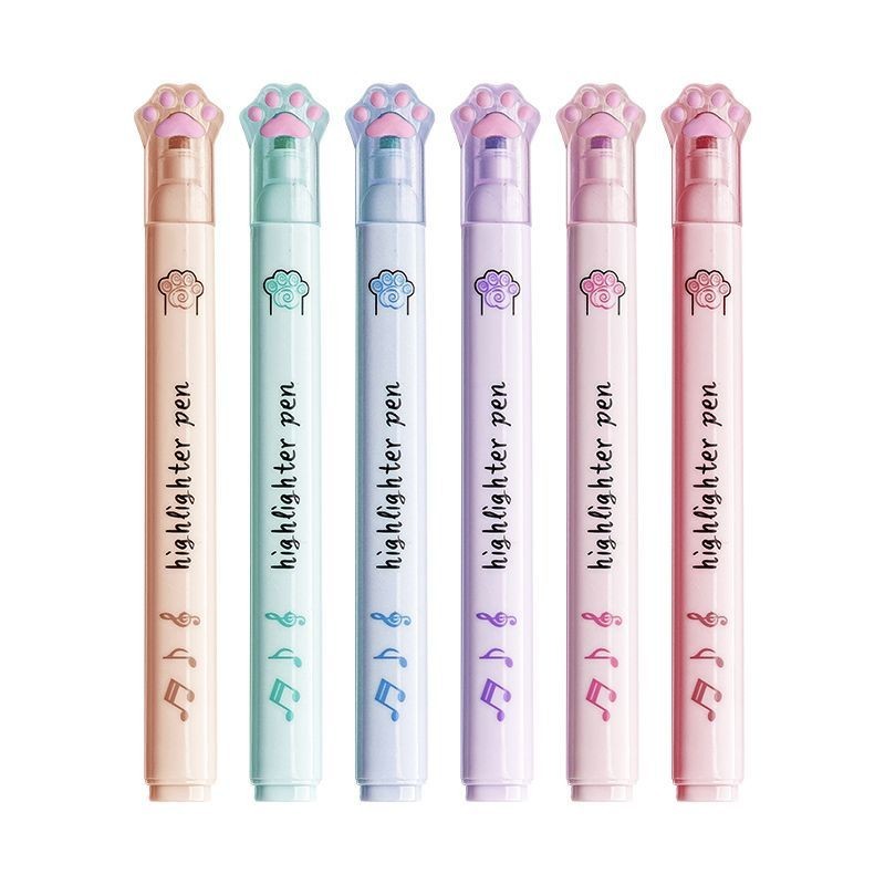 6PCS Highlighter Set Cat Paw Highlighter Pen Markers Art Supplies ...