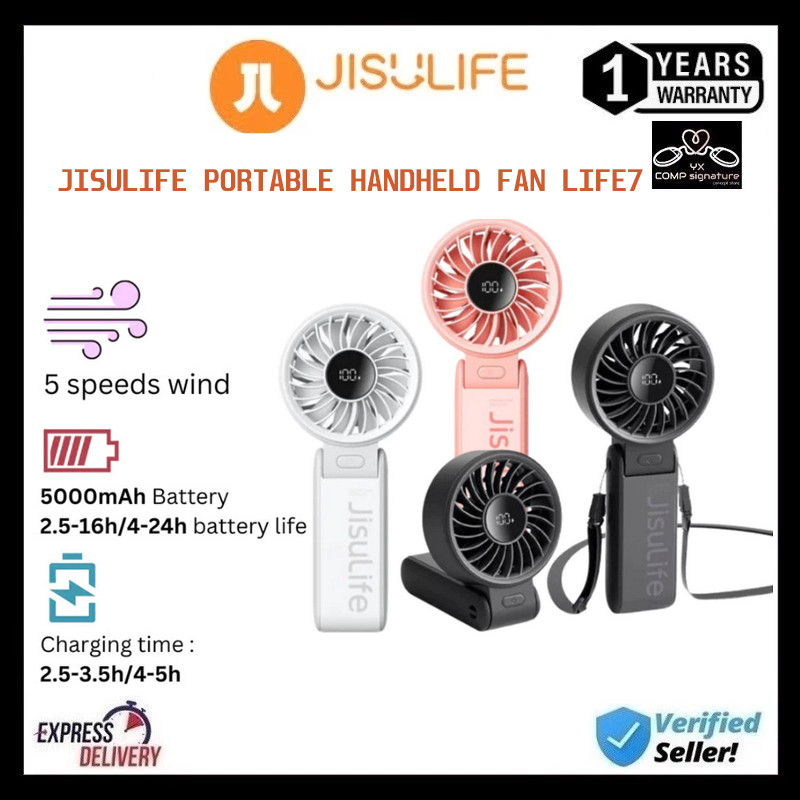 JISULIFE PORTABLE HANDHELD FAN LIFE7 5000MAH 19.5 HOUR COOLING FOLDABLE ...