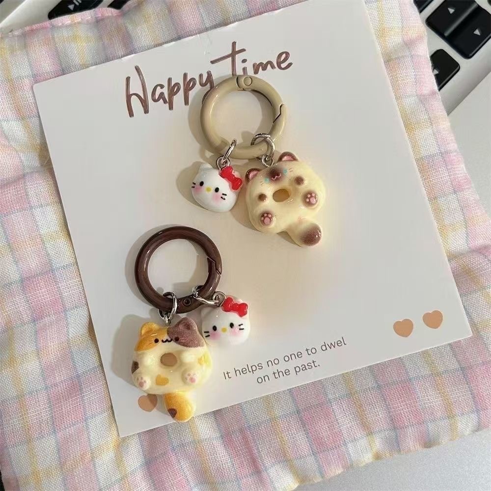 Cute Cartoon Donut Cat Keyring Siamese Cat KTins Style Keychain ...
