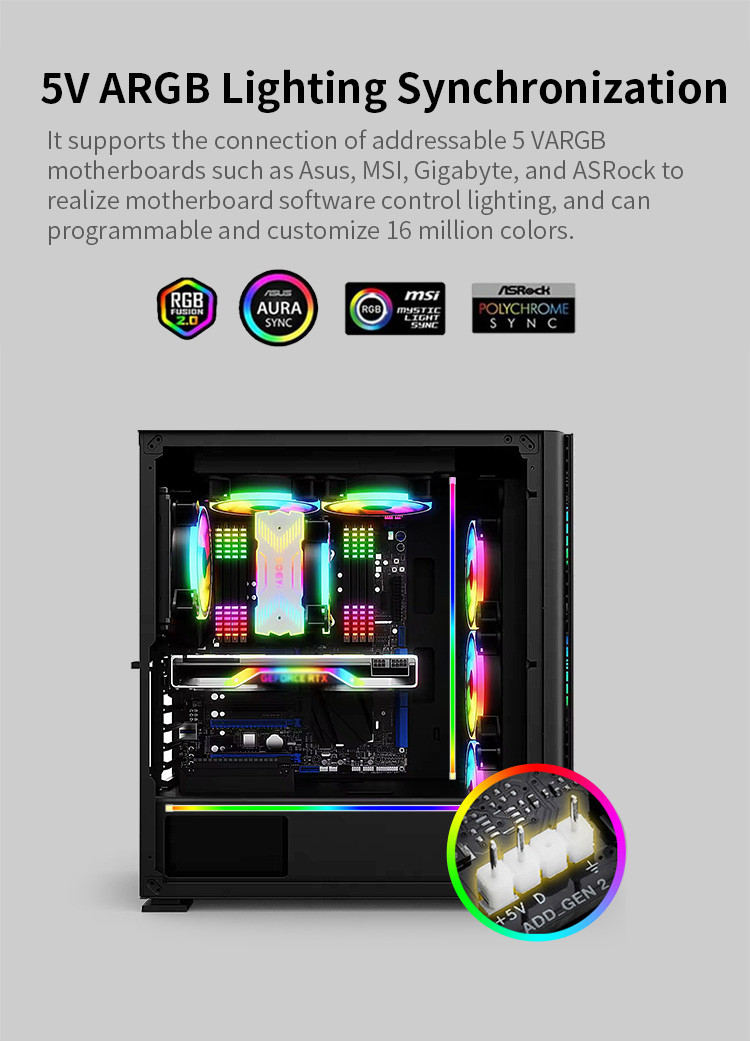 TEUCER Addressable ARGB PC Case Decorative Light Strip, 5V 3Pin Soft ...