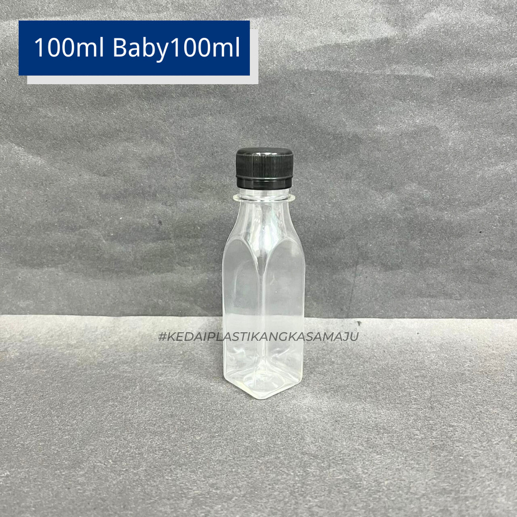 Botol Plastik Petak/Segi Tiga + Black Cap (100ml, 125ml, 150ml, 200ml ...