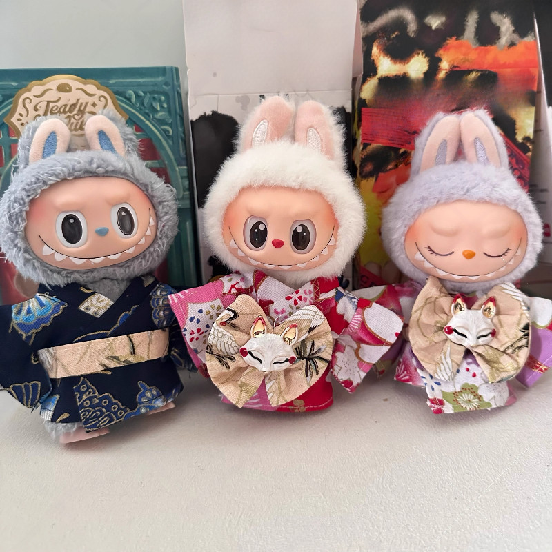 (Cloth Only) For 17cm labubu Japanese Kimono Bathrobe Clothes Set with ...