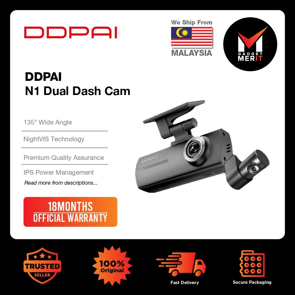 DDPAI N1 Dual Dash Cam | 135° Wide Angle | Smart Parking Monitoring ...