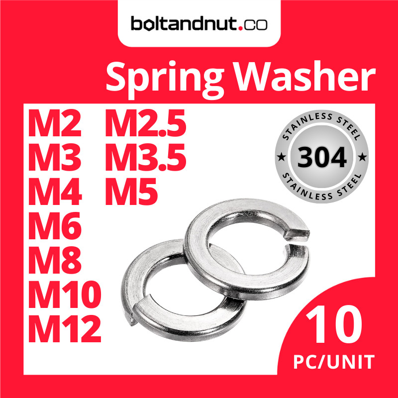 [10pcs] Spring Washer DIN127B | SUS 304 Stainless Steel Grade A2-70| M2 M2.5 M3 M3.5 M4 M5 M6 M8 ...