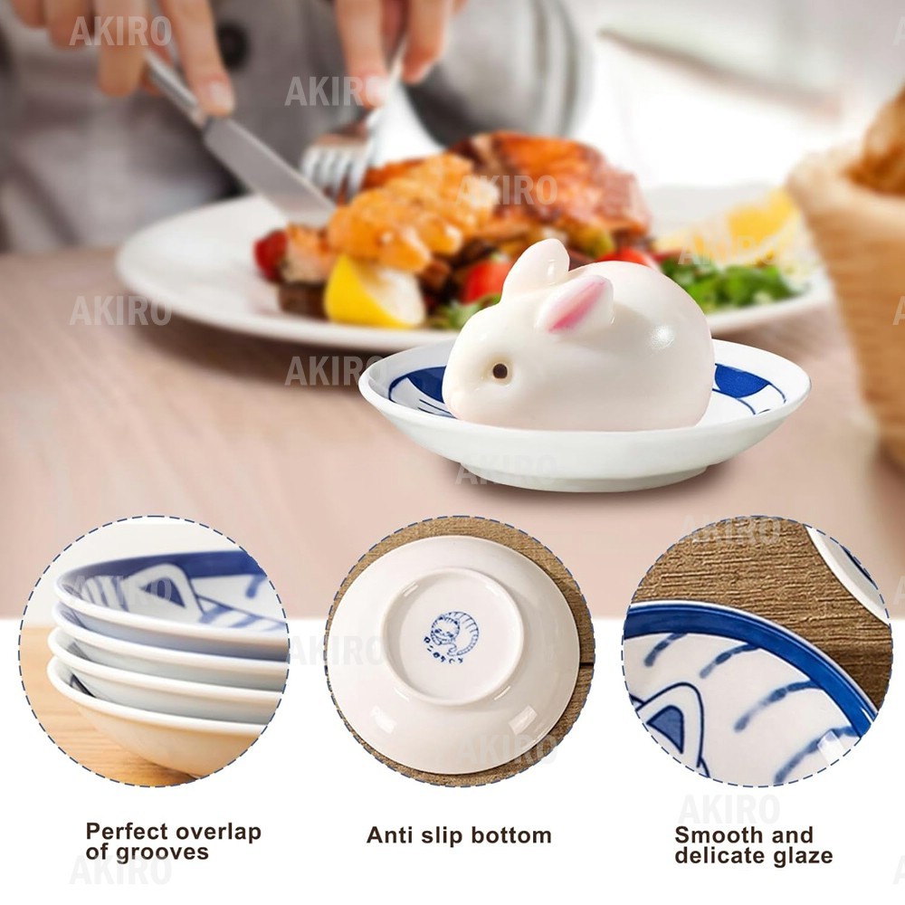 AKIRO Japanese Small Ceramic Plate Cute Cats Design Dipping Sauce Mini ...