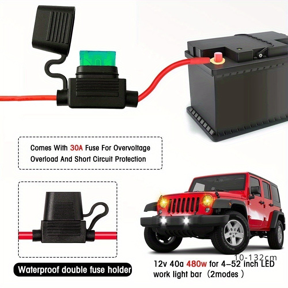 300W LED Light Bar wires Kit 12V 40A Remote Control Wiring awg wires ...