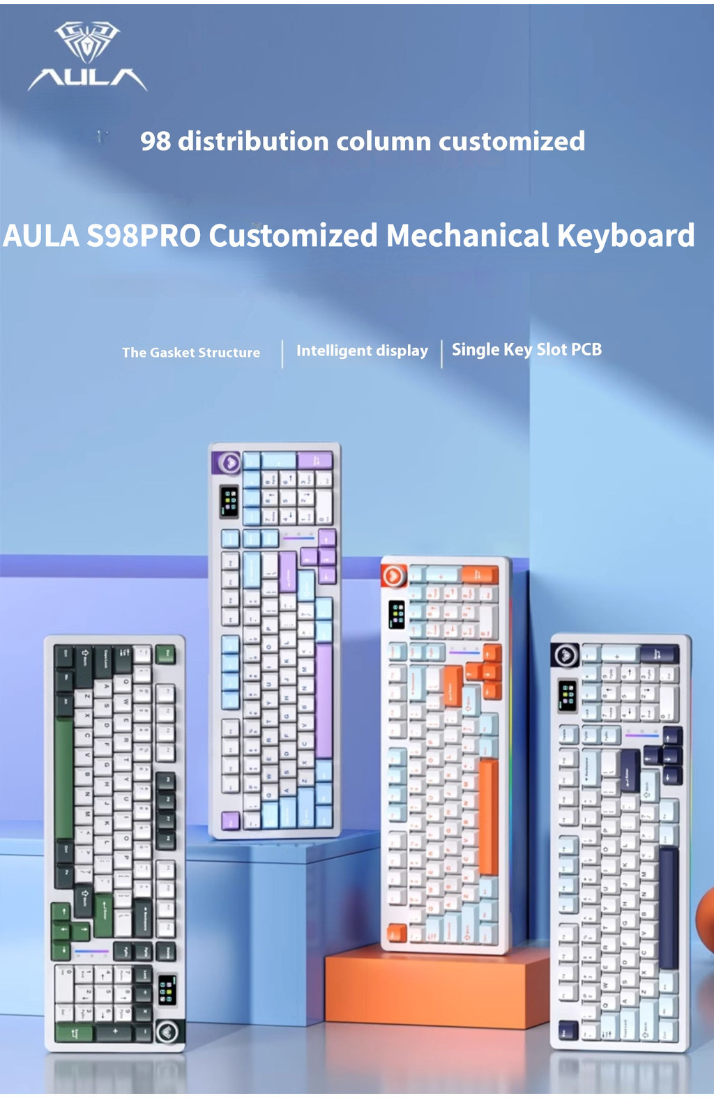 AULA S98 PRO Customized Mechanical Keyboard 2.4g Wireless Three Mode Bluetooth Gasket Structure ...
