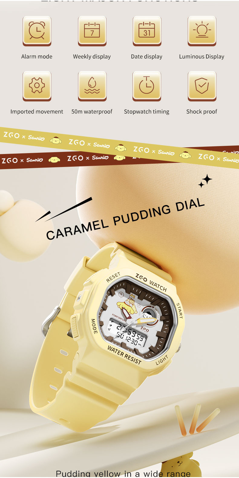 ZGO x Sanrio PomPomPurin Watch For Kids Girls boys Waterproof Luminous ...