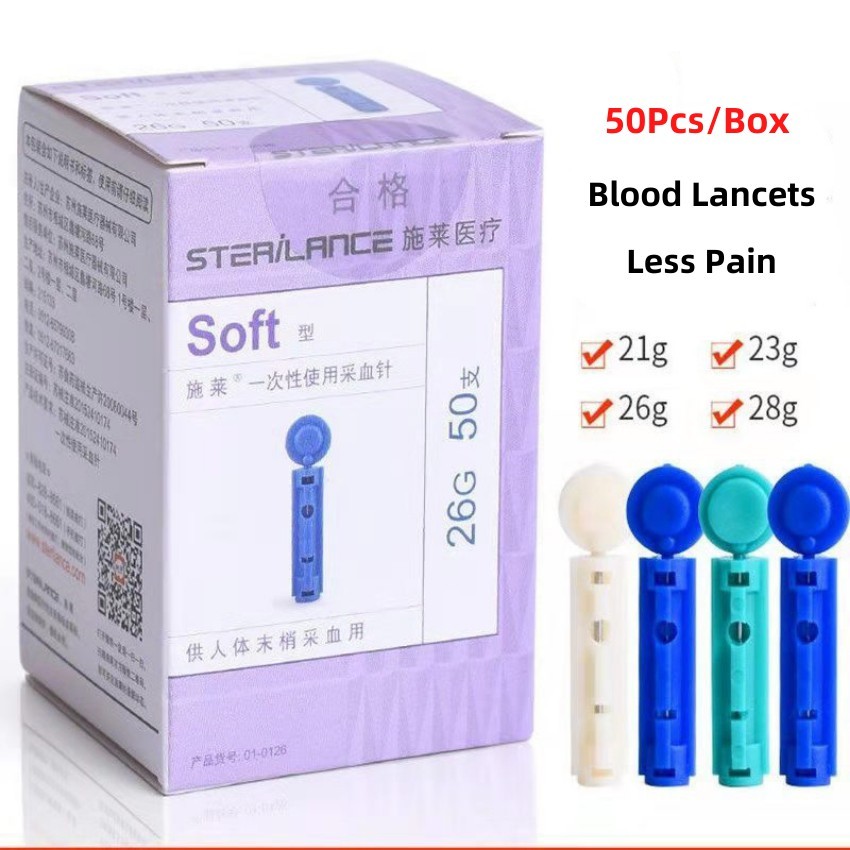 in stock SteriLance 50Pcs 21G/23G/26G/28G Blood Lancet/Needles/Jarum Diabetic for Glucose Blood ...