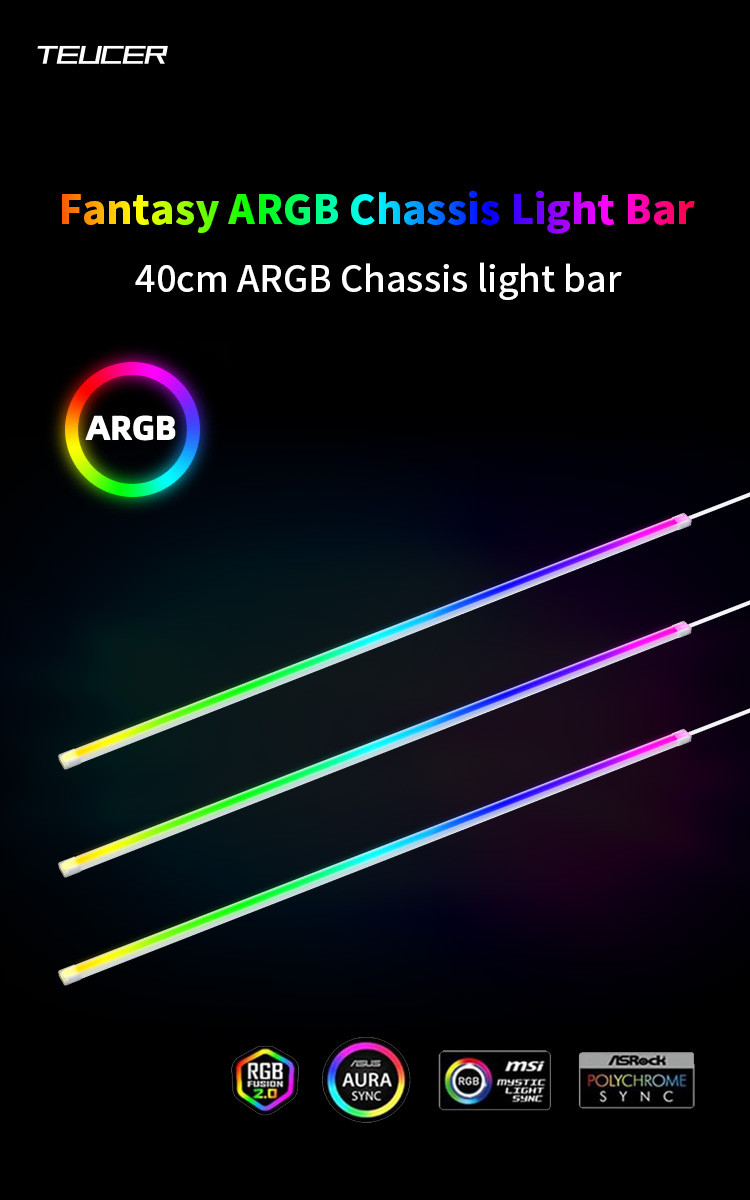 TEUCER Addressable ARGB PC Case Decorative Light Strip, 5V 3Pin Soft ...