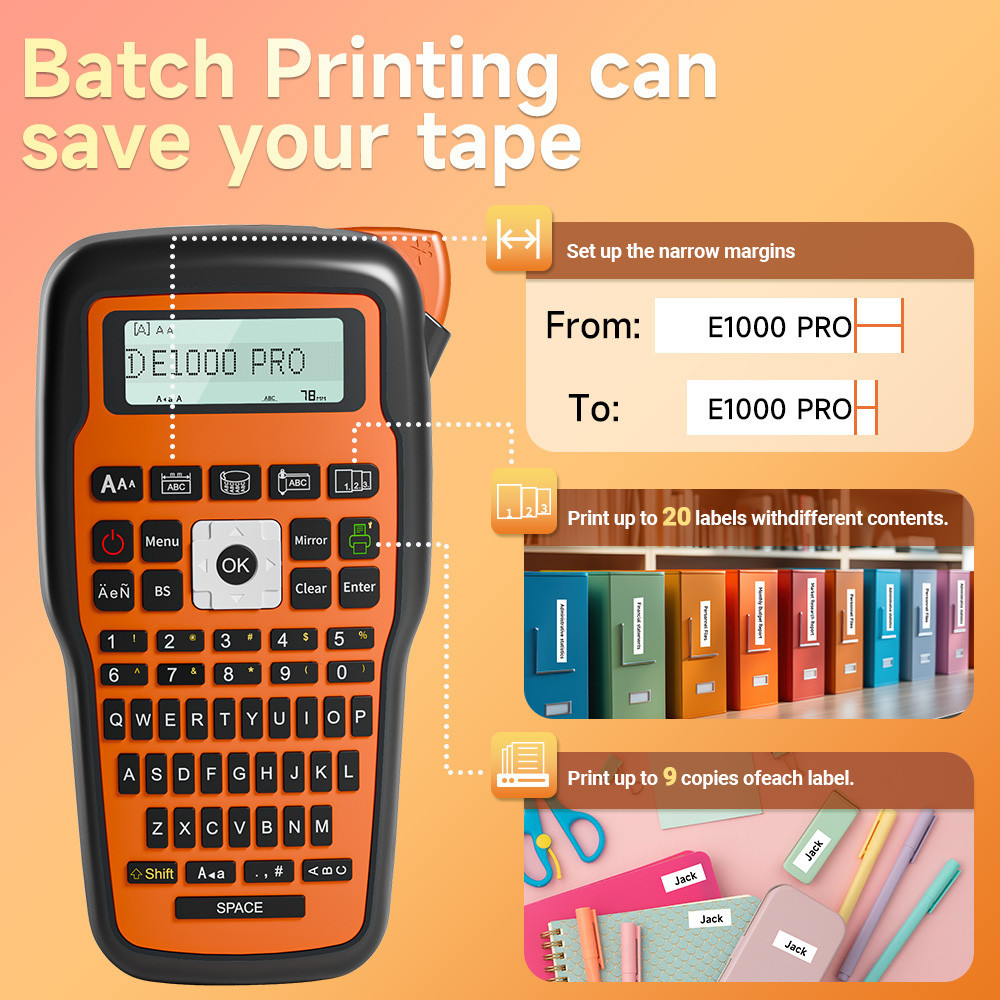 E1000 PRO Portable Printer Label Maker Tze-231 Tape Keyboard Printer ...