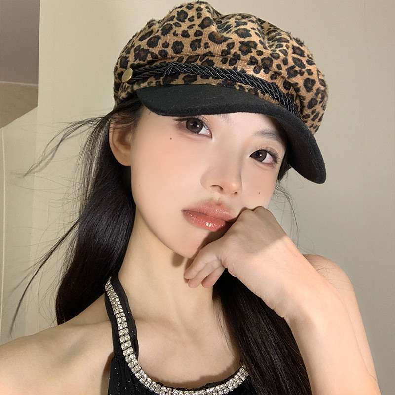 Print Leopard Y2k Beret Hat With Unique Embroidery For Stylish Outfits ...