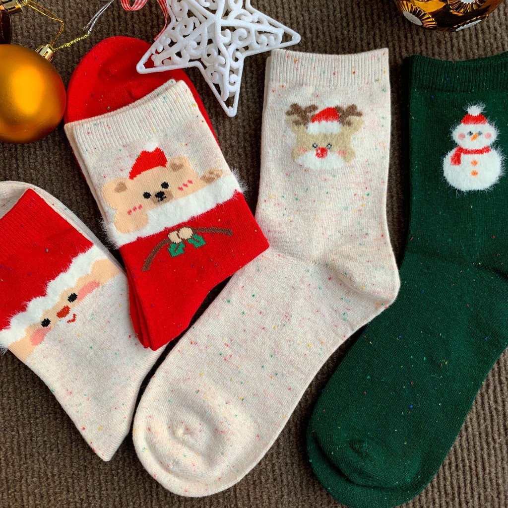 ** Winter Cute Male Female Santa Elk Snowman Colorful Dot Socks ...