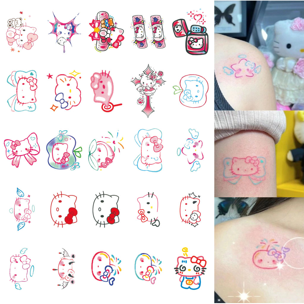 Line Cat Cartoon Cute Tattoo Stickers Influencer Hello Kitty Color ...