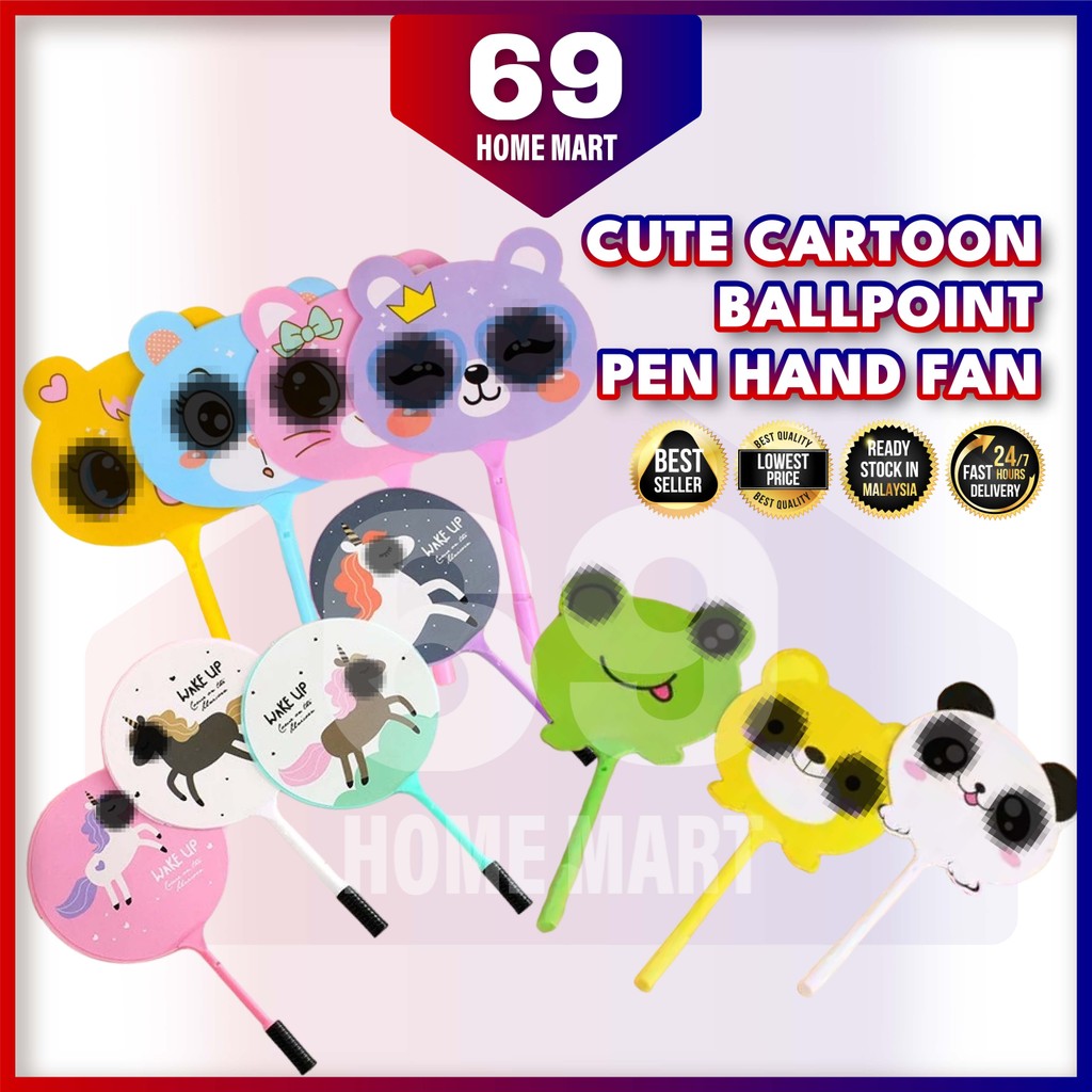 Cute Cartoon Ballpoint Pen Fan Hand Fan Pen Kipas Kartun Korean Cat ...