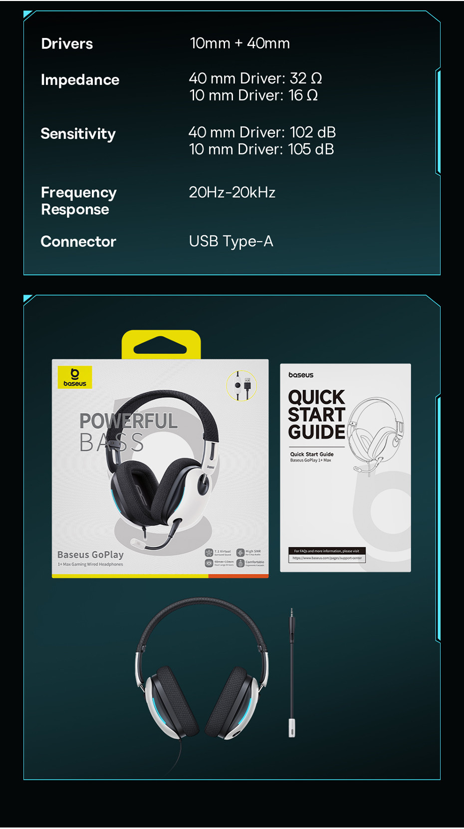 Baseus GoPlay 1+ Max Gaming Wired Headphones With Mic 7.1 Virtual ...