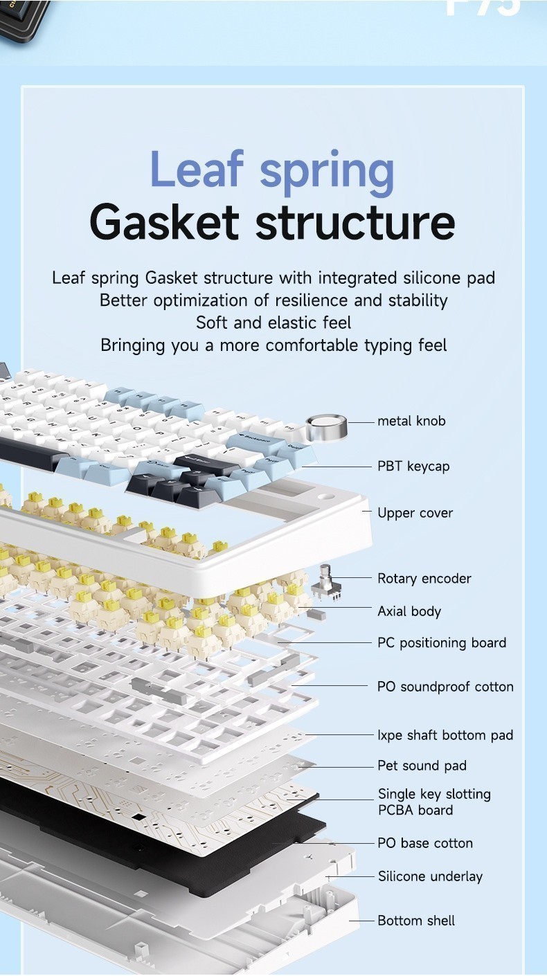 Ready stock!! AULA F75 customized mechanical keyboard gasket structure full-key hot Swap ...
