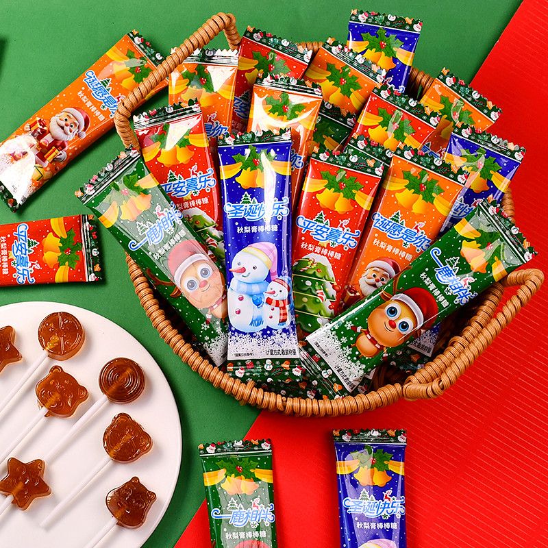 ZEJUN Christmas pear paste lollipop Christmas Eve candy lollipop cartoon shape hard candy snack ...