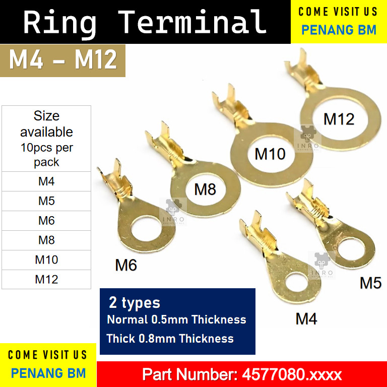 [10PCS] [Normal / Thick] M4 M5 M6 M8 M10 M12 Naked Ring Lug Wire Crimp ...