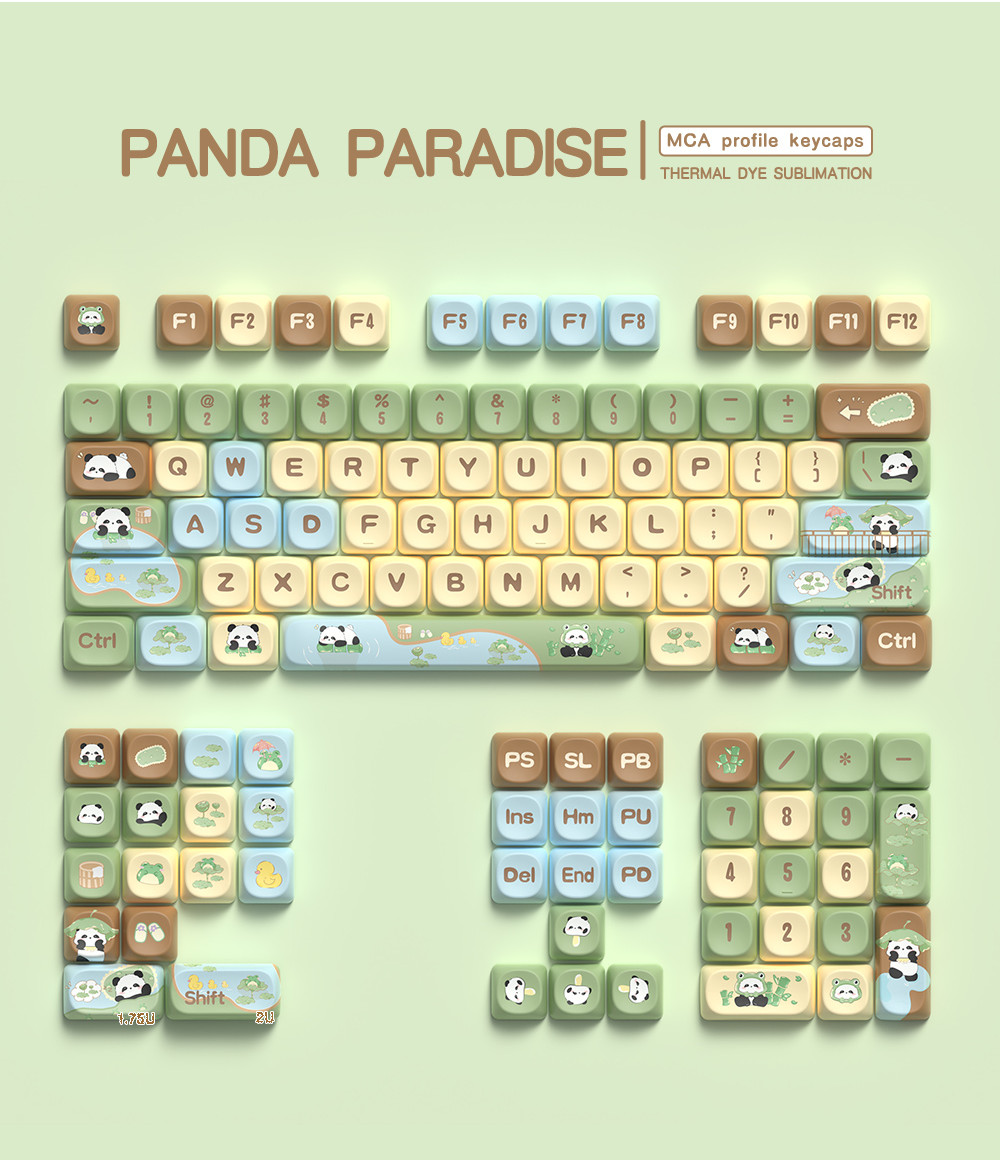 Panda Paradise Keycaps 120 Keys PBT Material DYE-SUB MCA Profile Custom ...