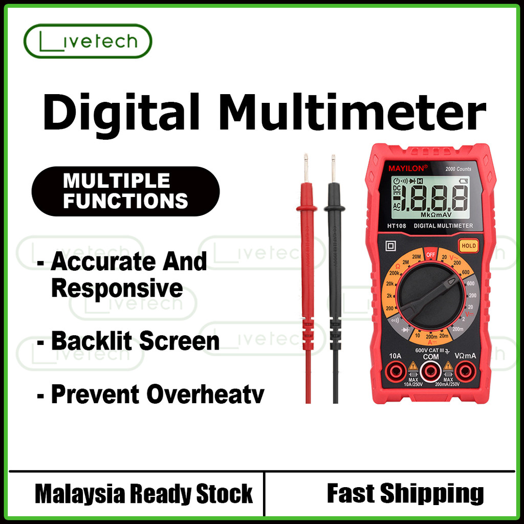 LiveTech Digital Multimeter HT108L Manual Range Mini Voltage Meter 600V ...